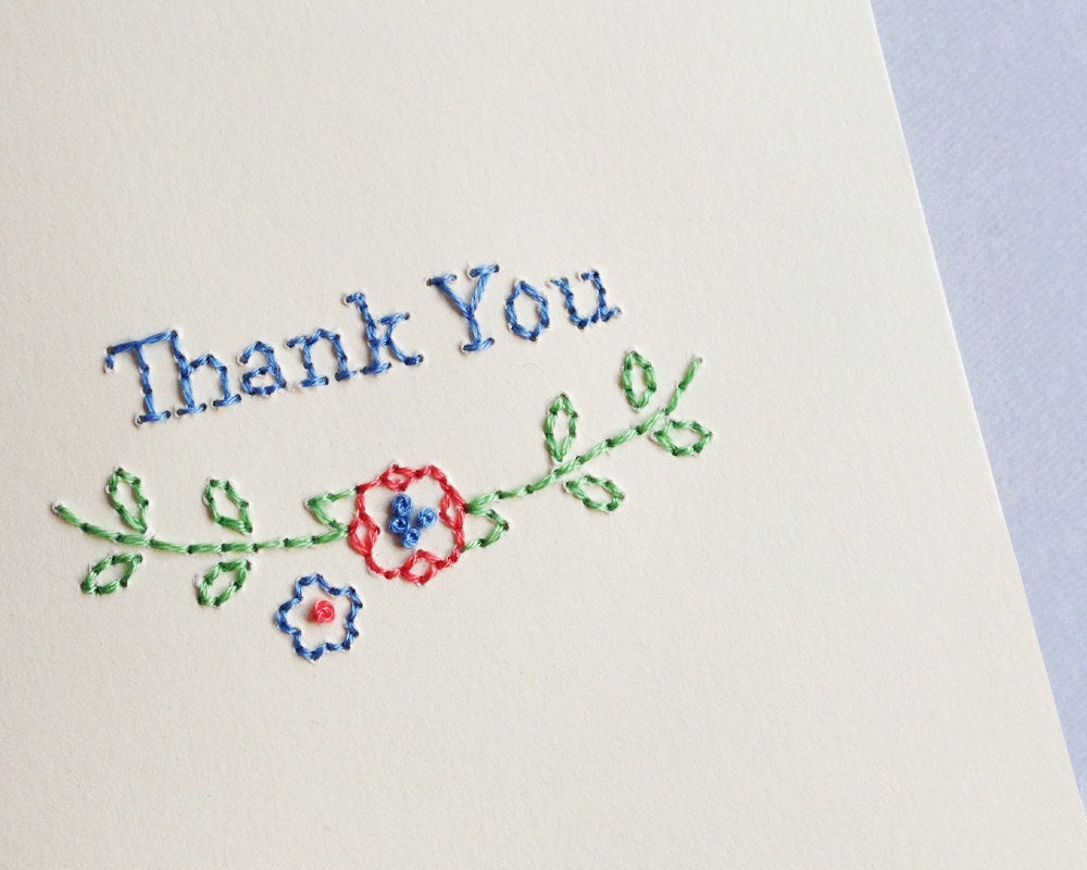 Hand-stitched Floral Thank You Card – Leaf and Stitch